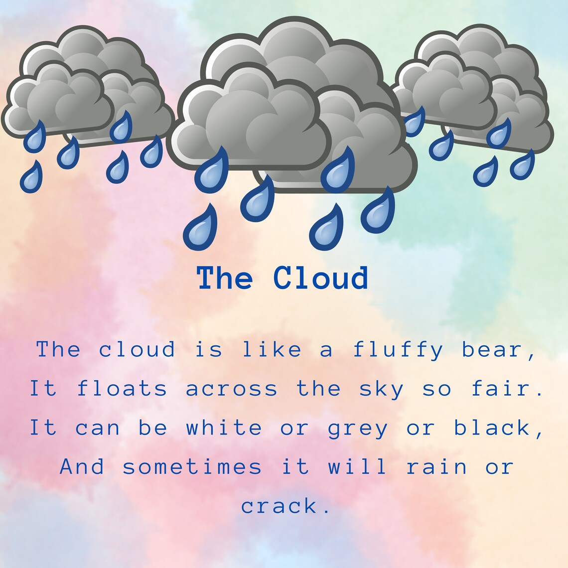 The Cloud Poem Wall Art, Cloudy Adventures, Playful Cloud Poem Wall ...