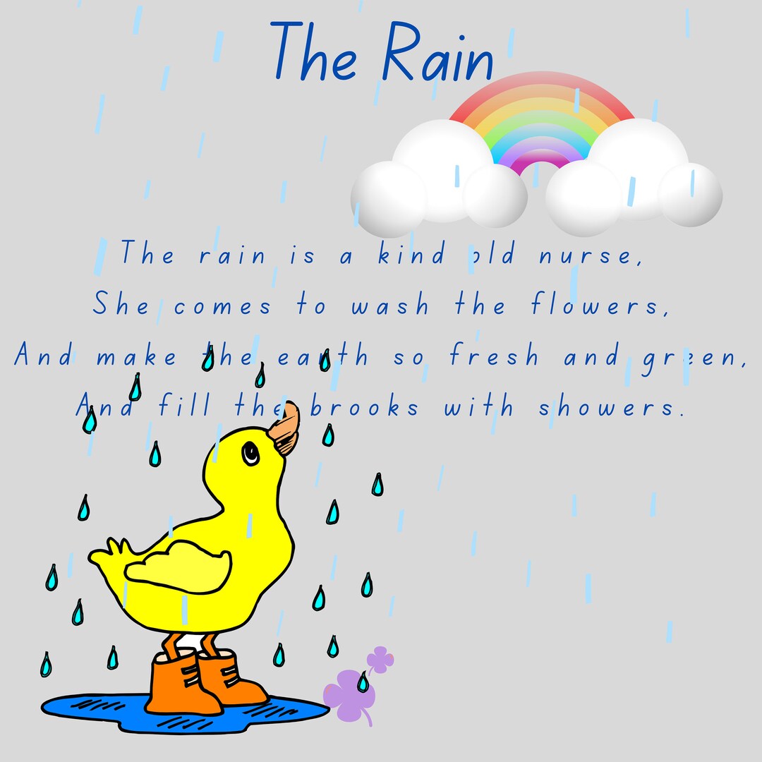 The Rain Poem Kids Wall Poster, Playful Poems for Little Ones, Rainy ...