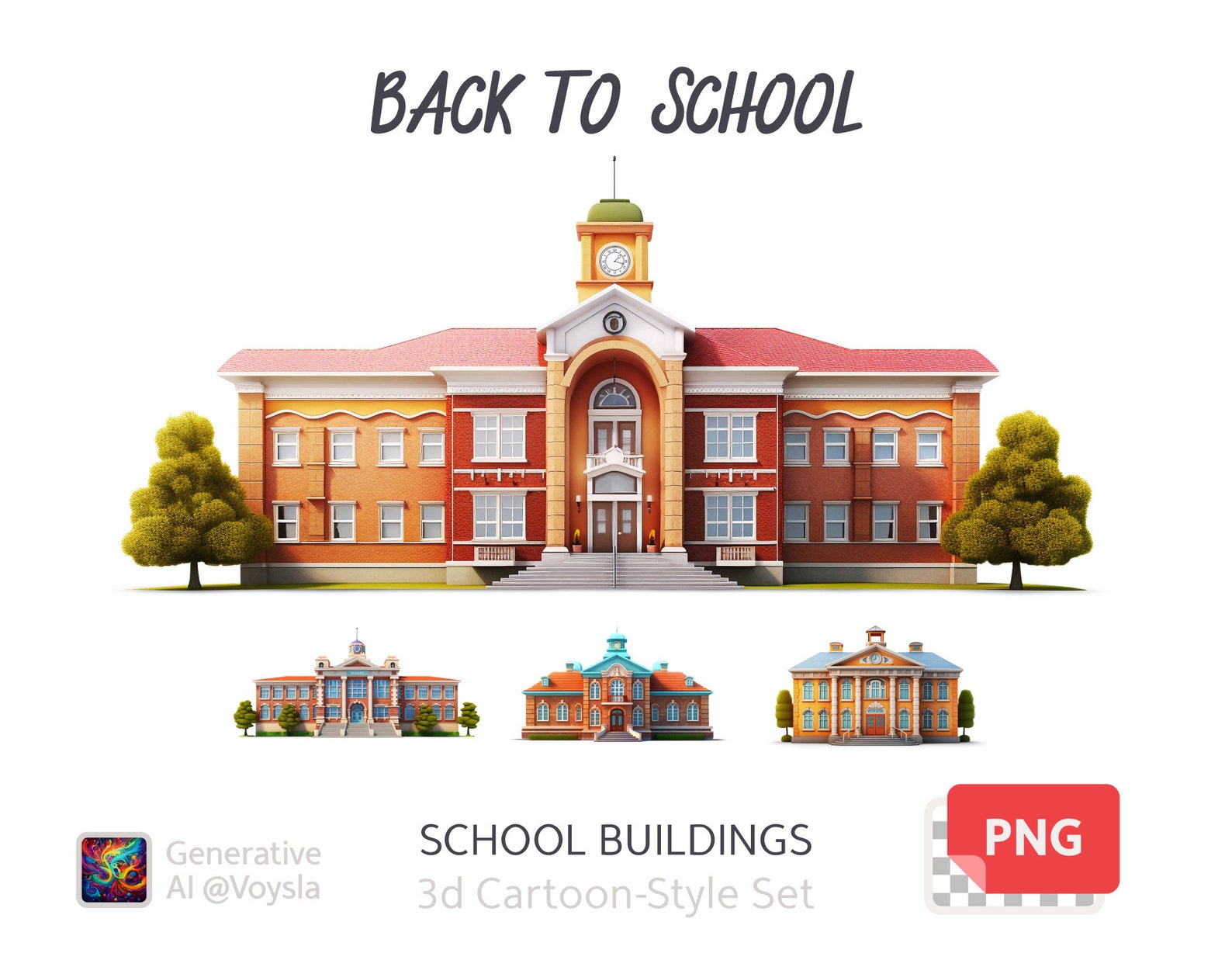 School Buildings · 3D Cartoon-style Set - Etsy
