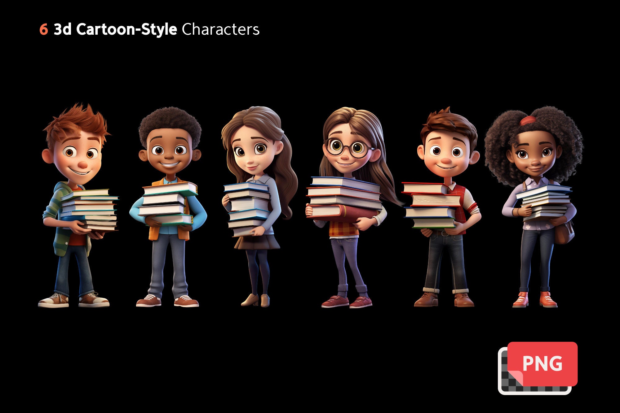 Children With Books · 3D Cartoon-style - Etsy