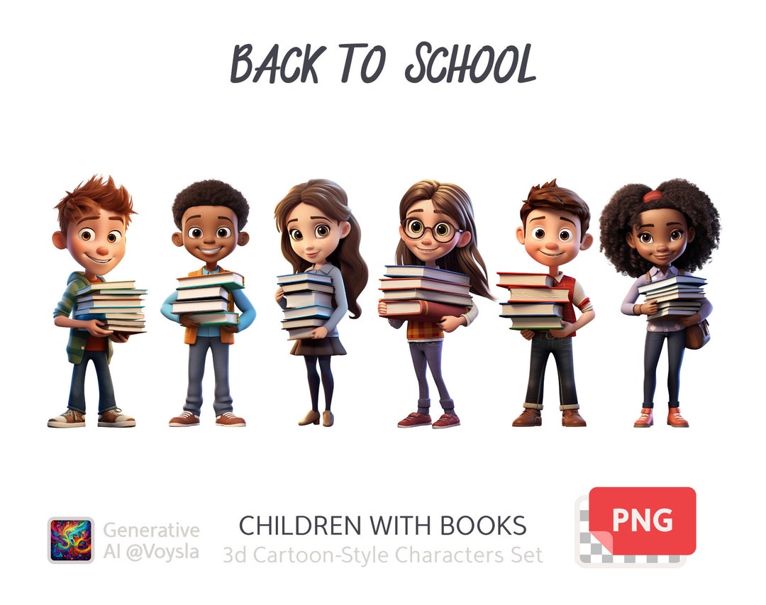 Children With Books · 3D Cartoon-style - Etsy