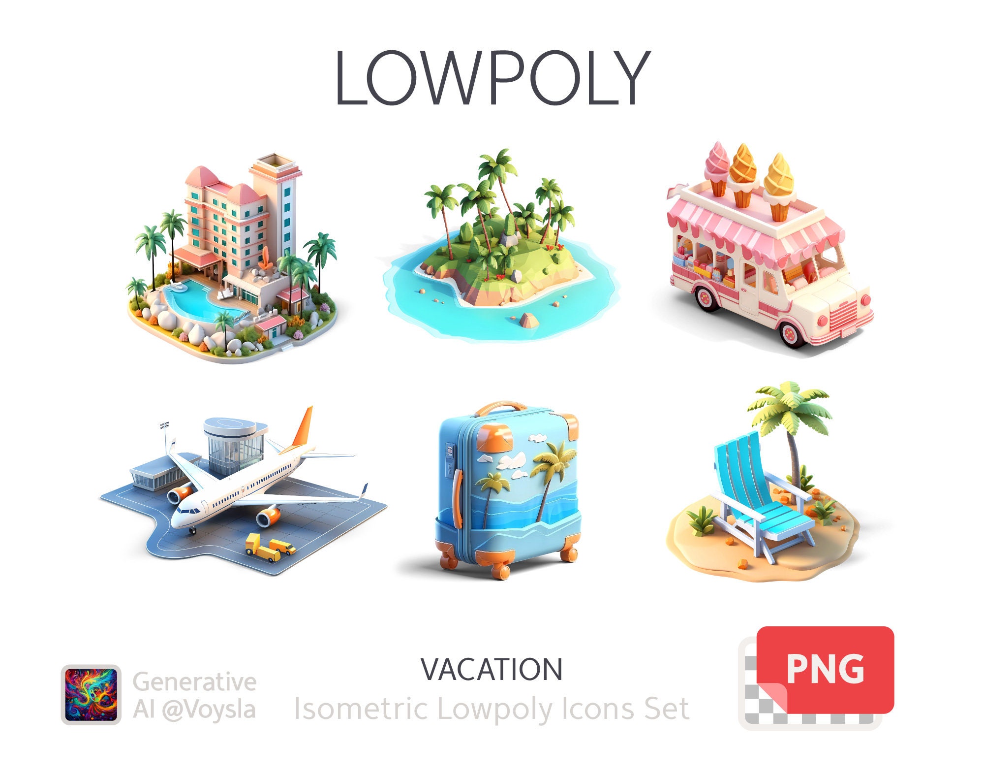 Summer Vacation Isometric Low Poly Icons Set - Etsy
