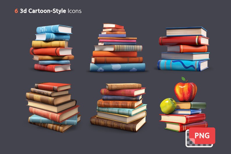 Stack of Books · 3D Cartoon-style - Etsy