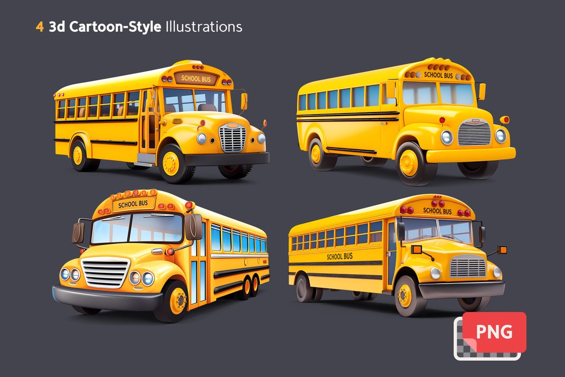 School Bus · 3D Cartoon-style Set - Etsy