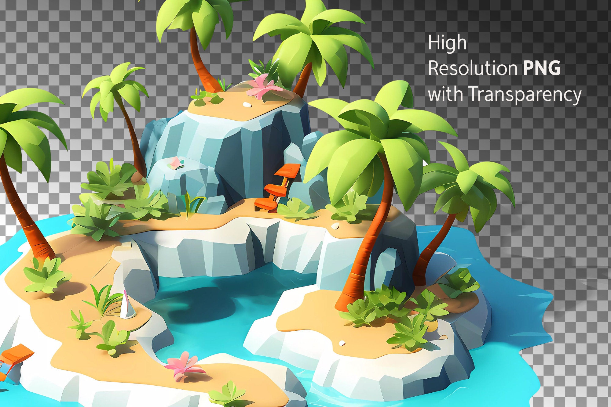Tropical Island Isometric Low Poly Icons Set - Etsy