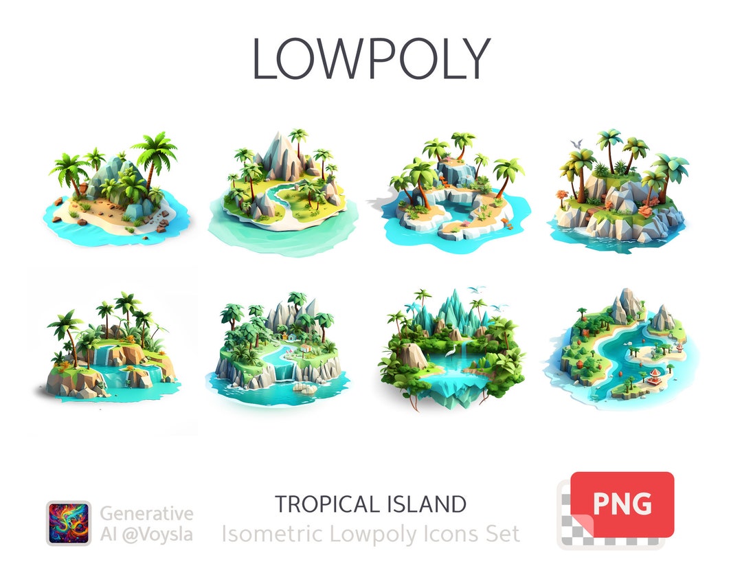 Tropical Island Isometric Low Poly Icons Set - Etsy