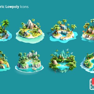 Tropical Island Isometric Low Poly Icons Set - Etsy