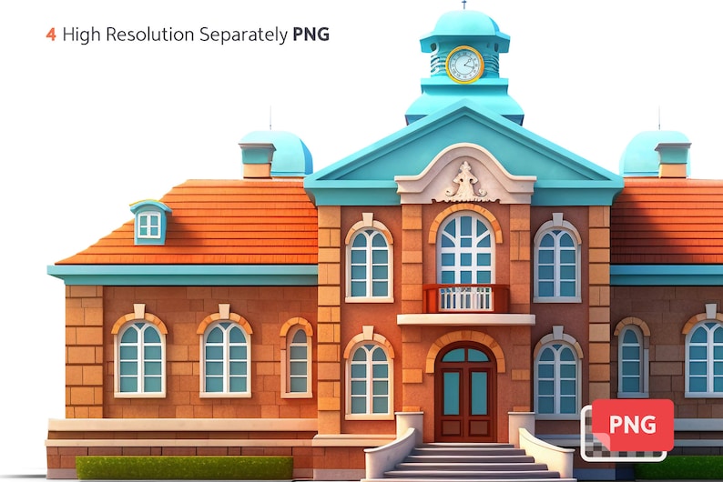 School Buildings · 3D Cartoon-style Set - Etsy