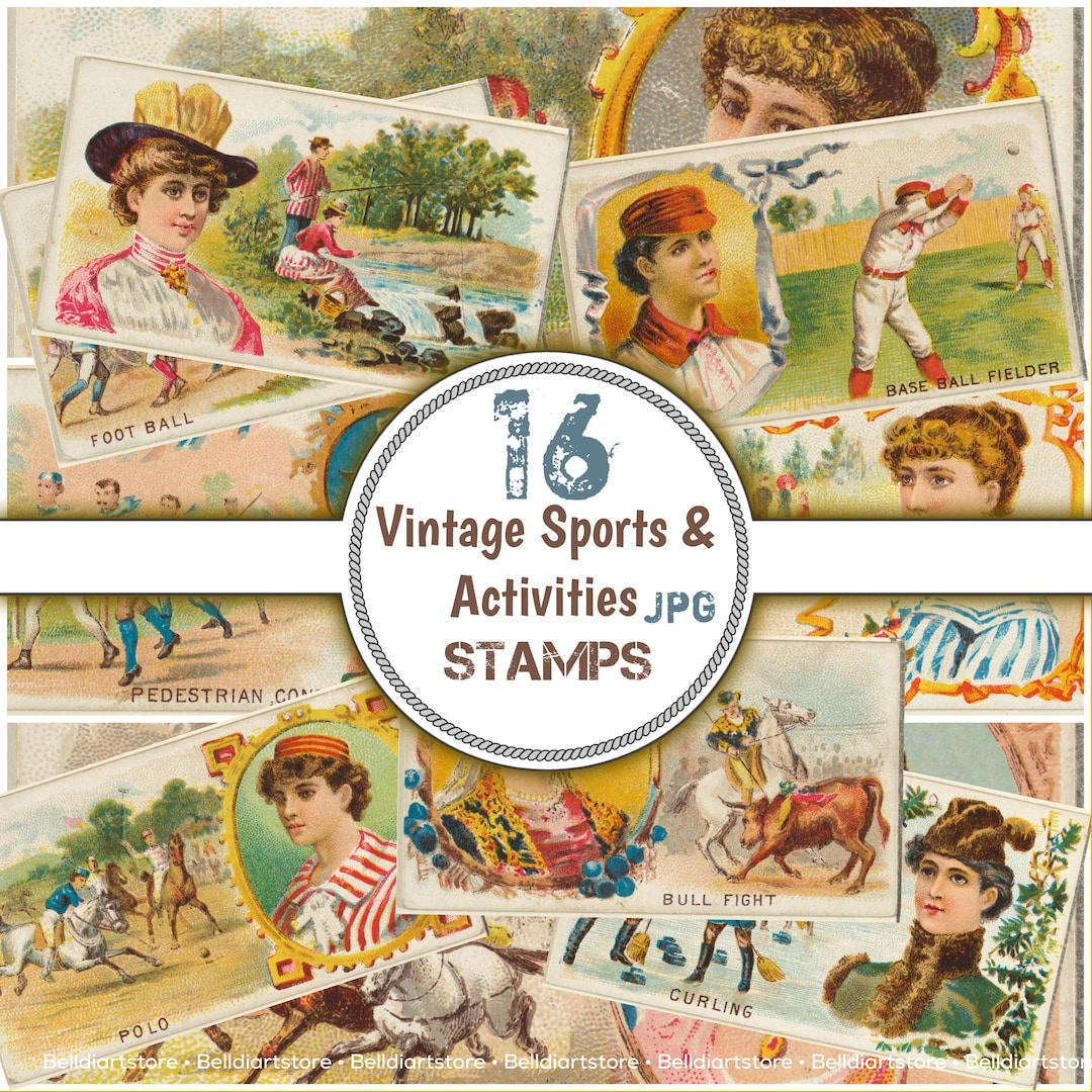 Vintage Sports Digital Paper Printable Stamps for Scrapbooking ...