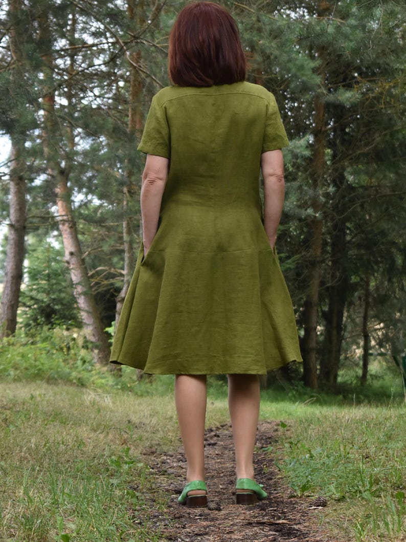 Natural Linen Shirt Dress, Loose Midi Linen Dress, Casual Outfit ...