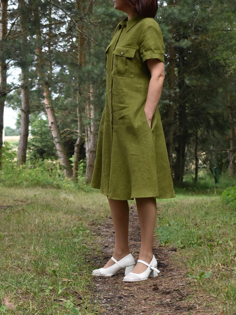 Natural Linen Shirt Dress, Loose Midi Linen Dress, Casual Outfit ...