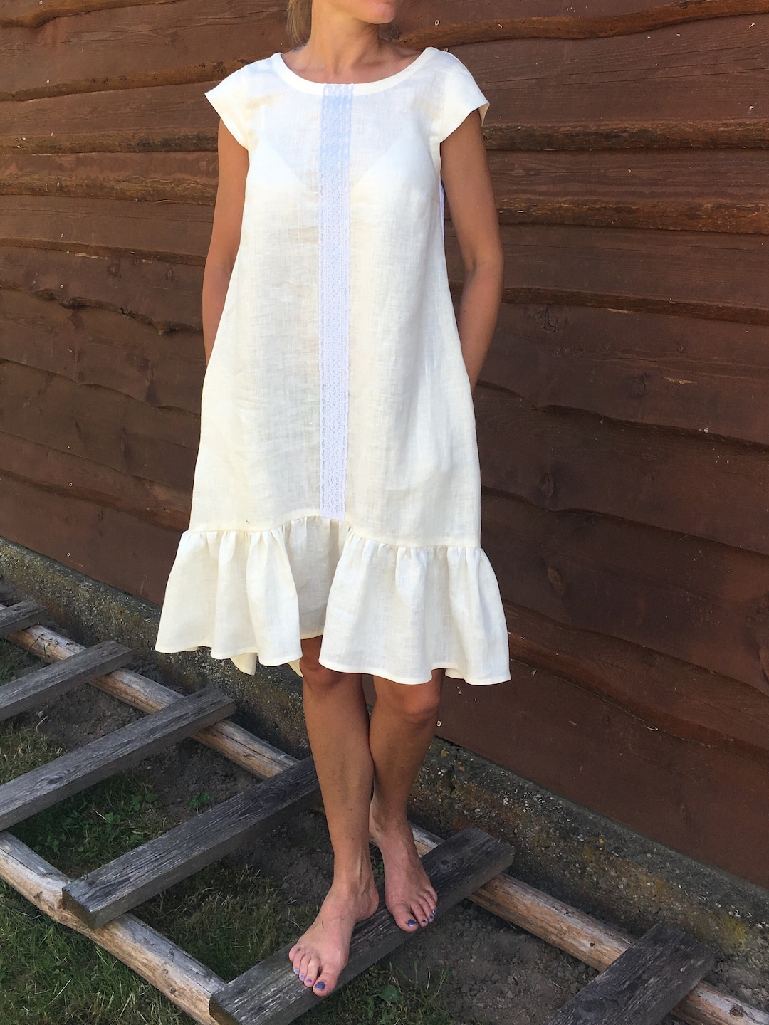 Natural Linen Summer and Holiday Dress, Midi Casual Linen Dress, Soft ...