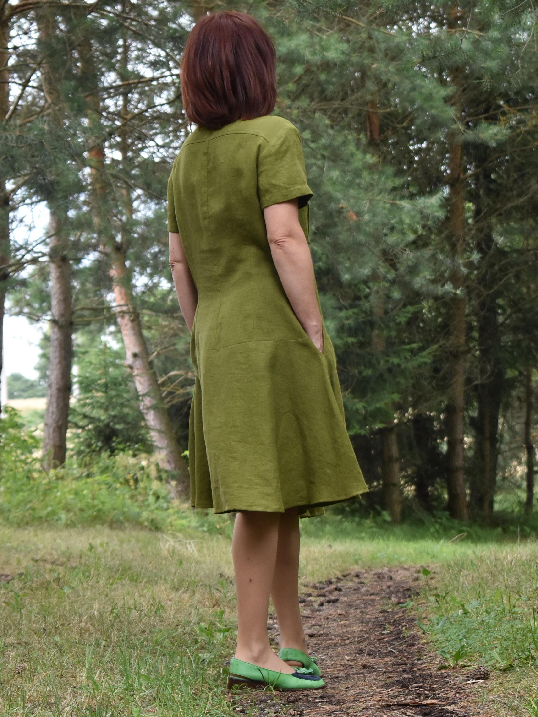 Natural Linen Shirt Dress, Loose Midi Linen Dress, Casual Outfit ...