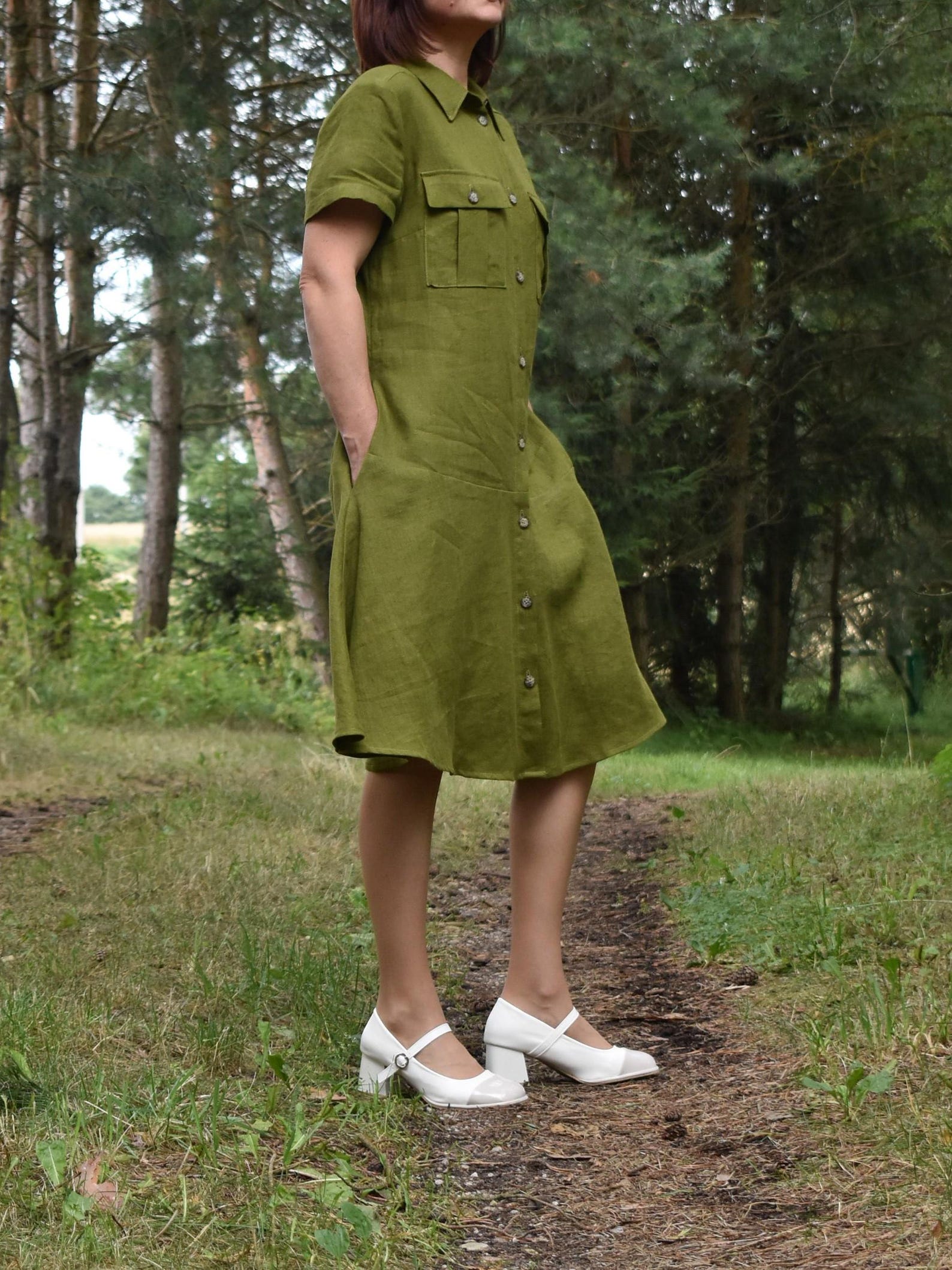 Natural Linen Shirt Dress, Loose Midi Linen Dress, Casual Outfit ...