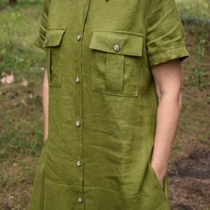 Natural Linen Shirt Dress, Loose Midi Linen Dress, Casual Outfit ...