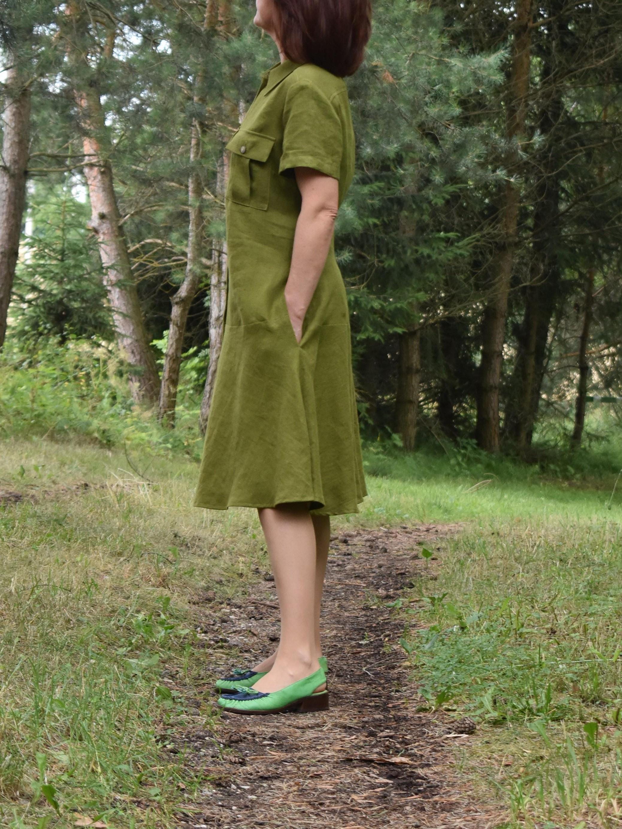 Natural Linen Shirt Dress, Loose Midi Linen Dress, Casual Outfit ...