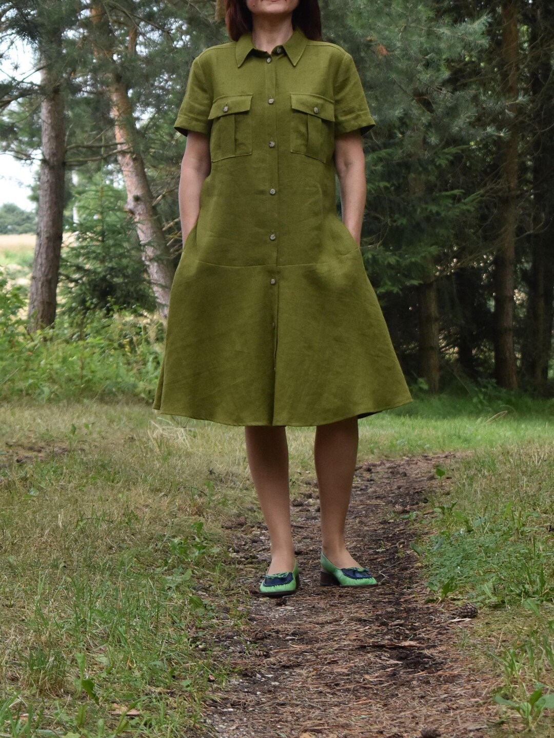 Natural Linen Shirt Dress, Loose Midi Linen Dress, Casual Outfit ...