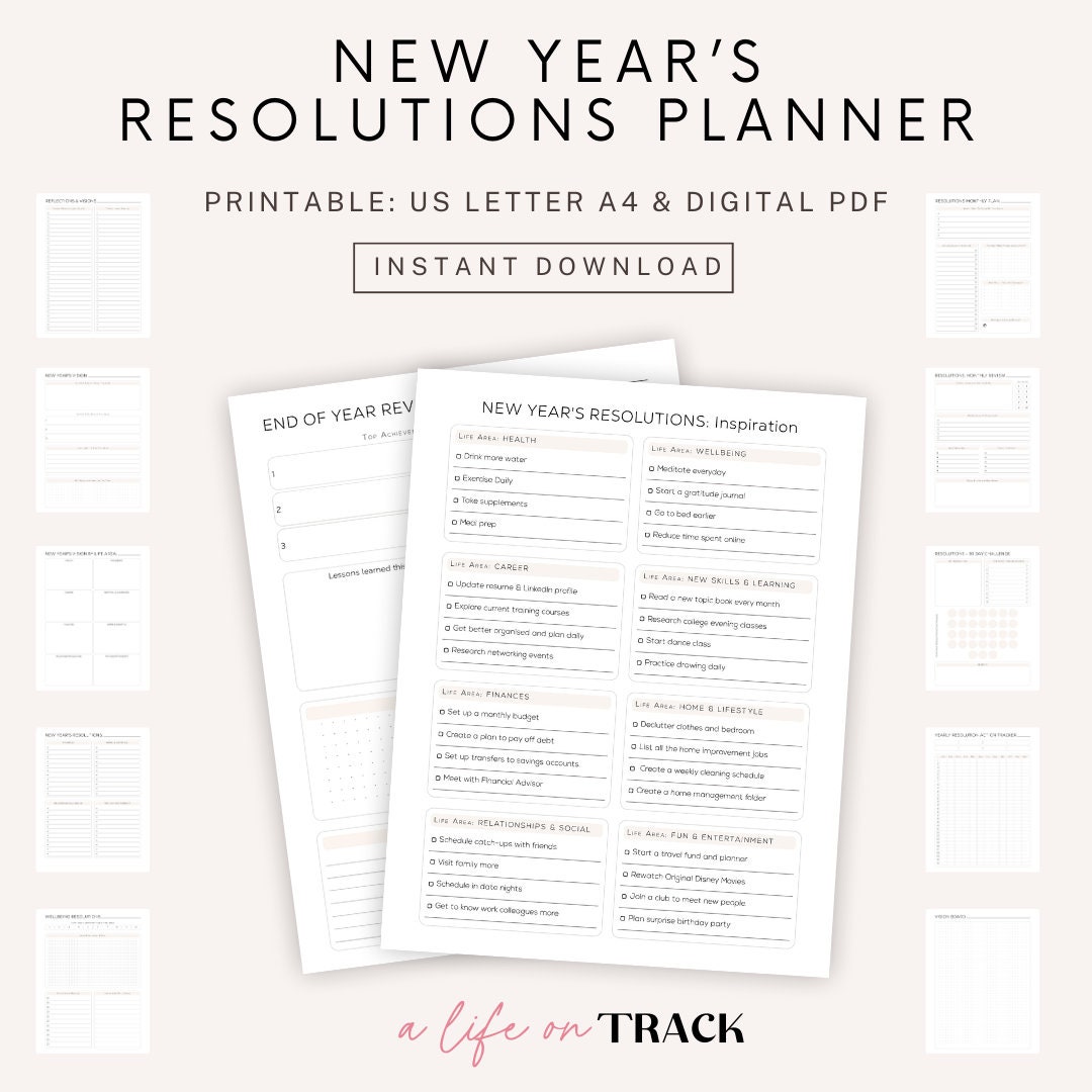 New Years Resolution Printable Planner, New Years Resolution Template ...