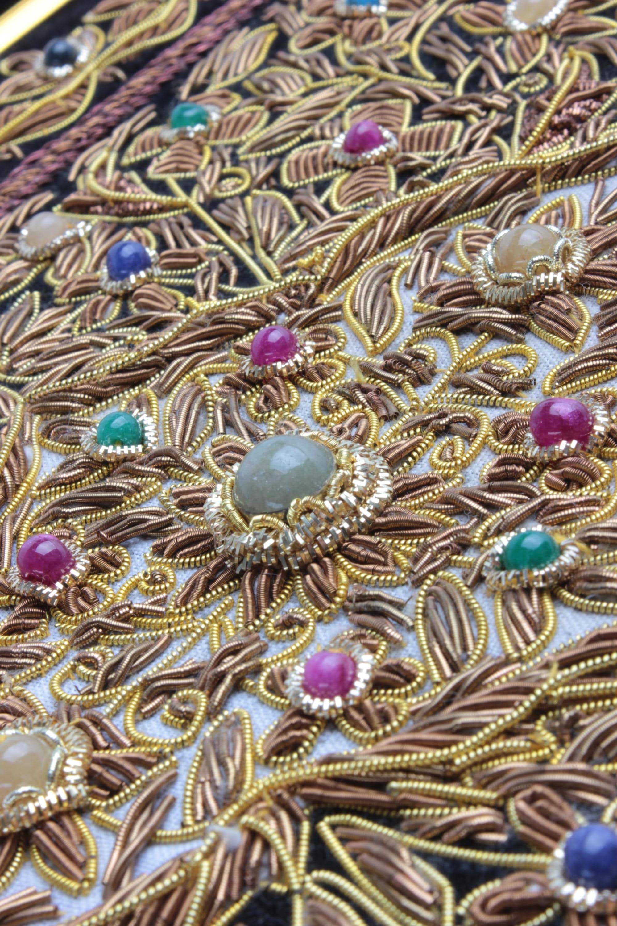 Handmade Zardosi Embroidery Wall Art: Indian Gold Thread Velvet ...