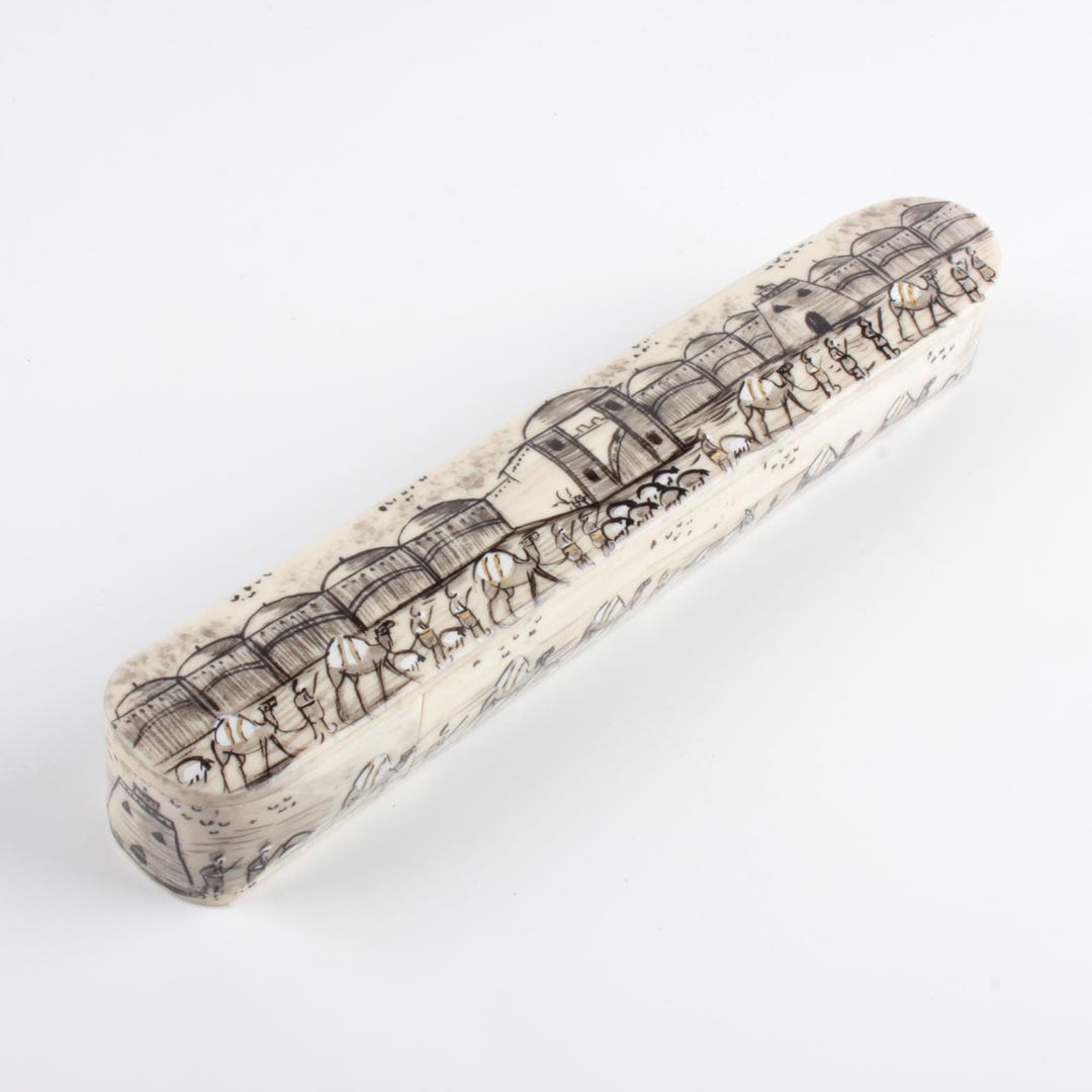 Handmade Persian Bone Pencil Case – Engraved Camel Bone Art, Unique ...