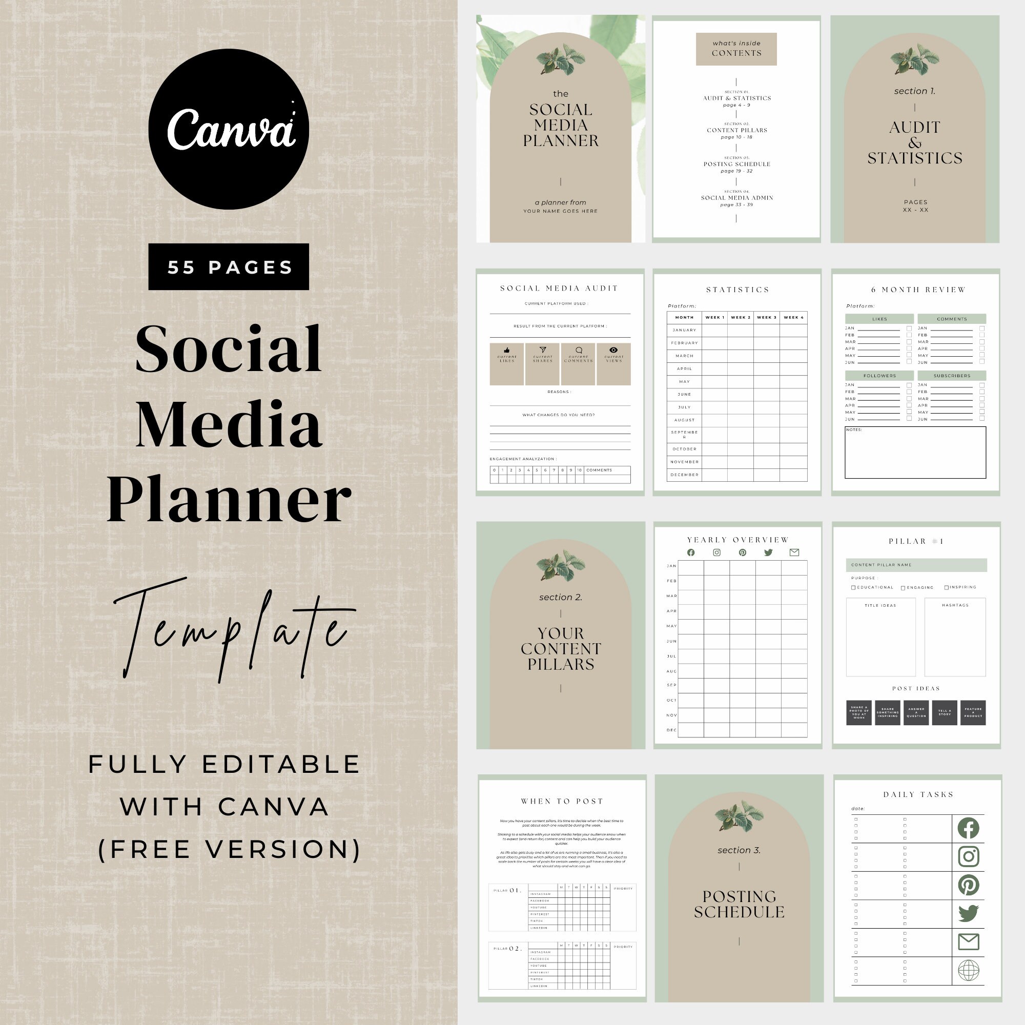 Social Media Content Planner | Monthly Content Planner | Digital ...
