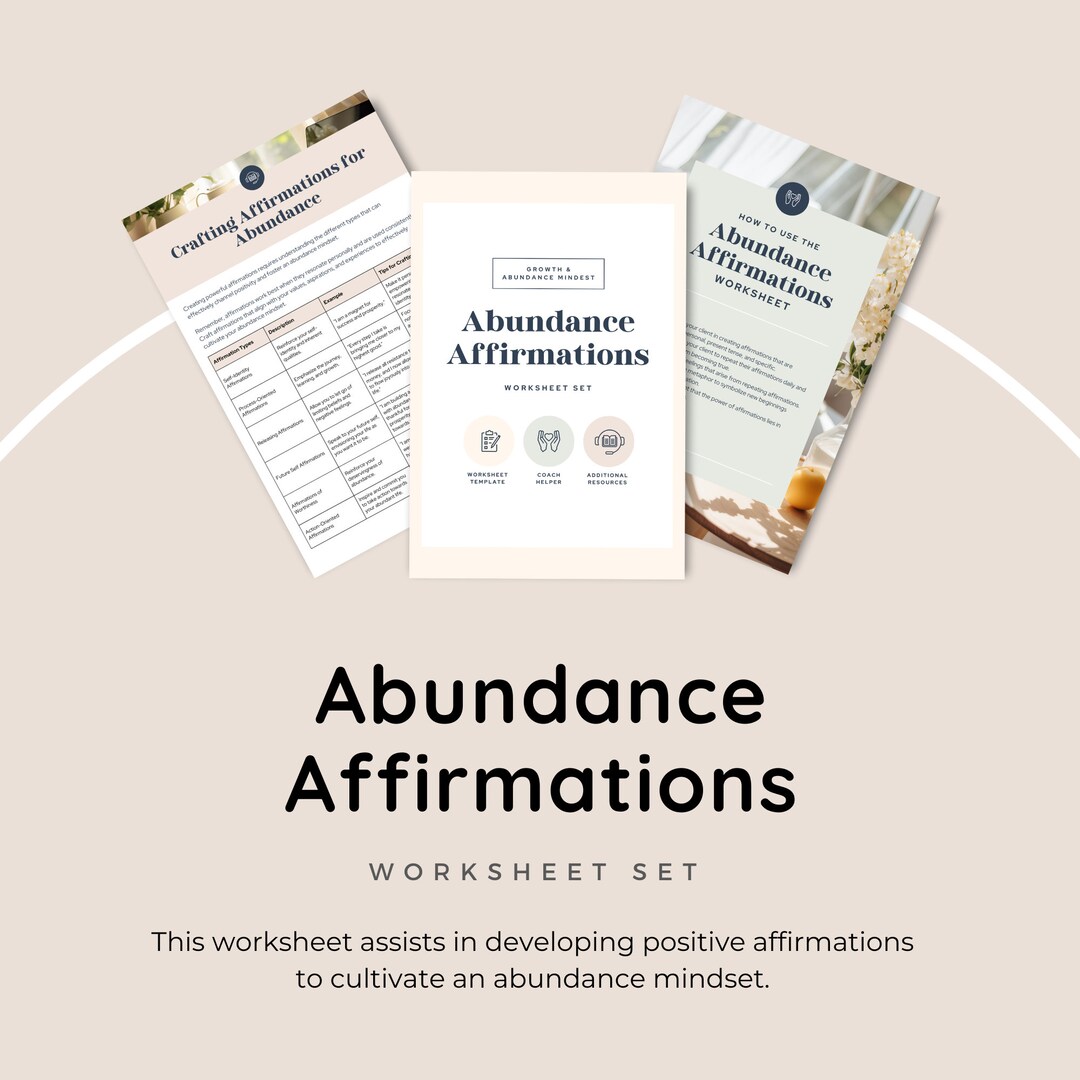 Abundance Affirmations Worksheets Set Editable Canva Template Manifest ...