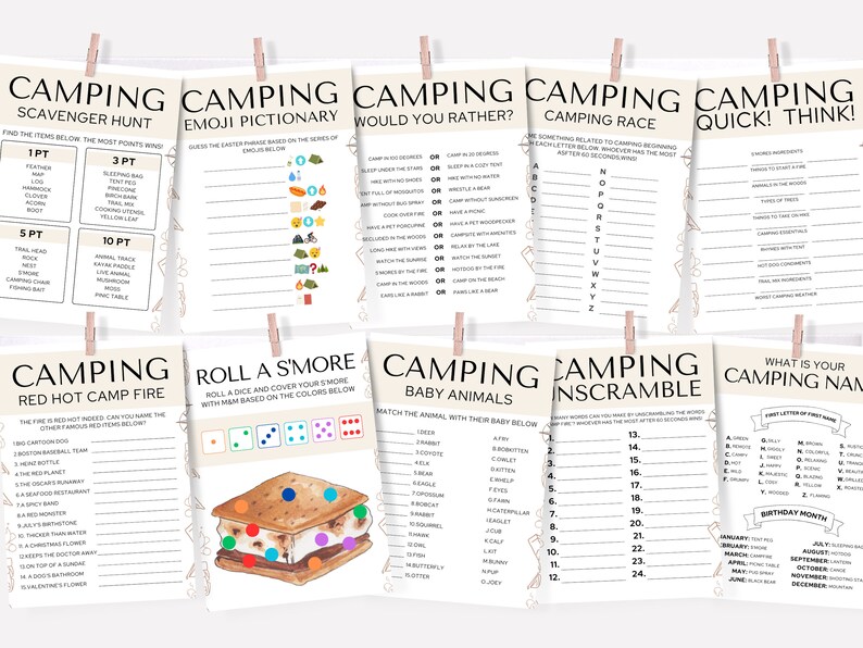 Camping Activities for Kids Sheets Set Editable Canva Template Fun and ...