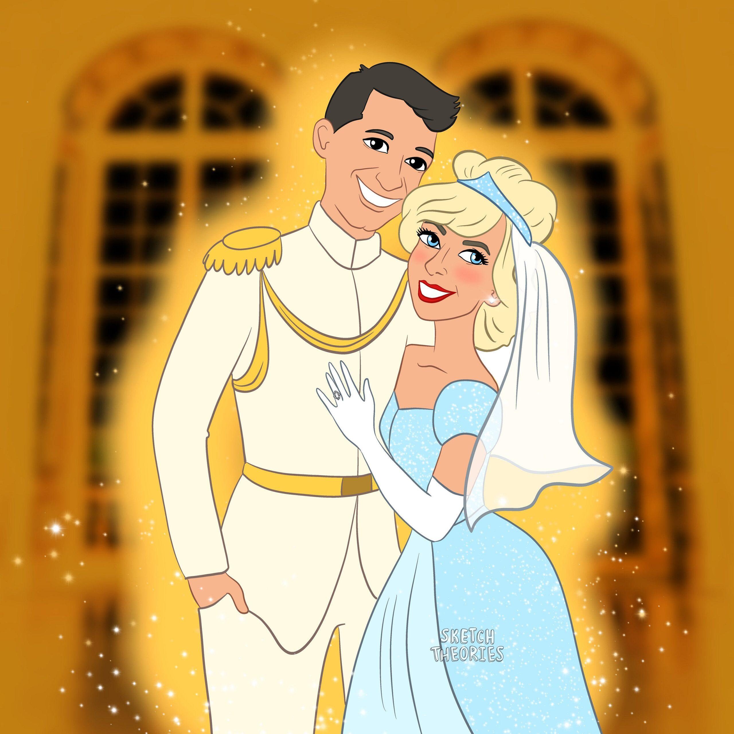 Disney Style Custom Disney Portrait Couple Portrait Drawing Cartoon ...
