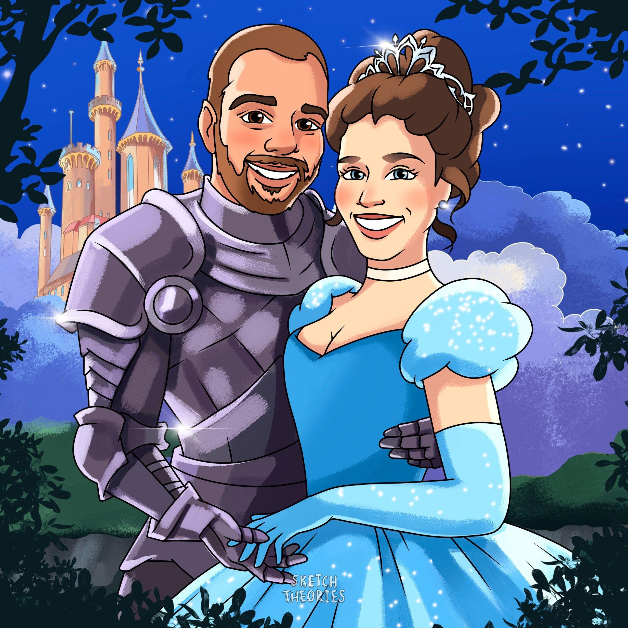 Disney Style Custom Disney Portrait Couple Portrait Drawing Cartoon ...