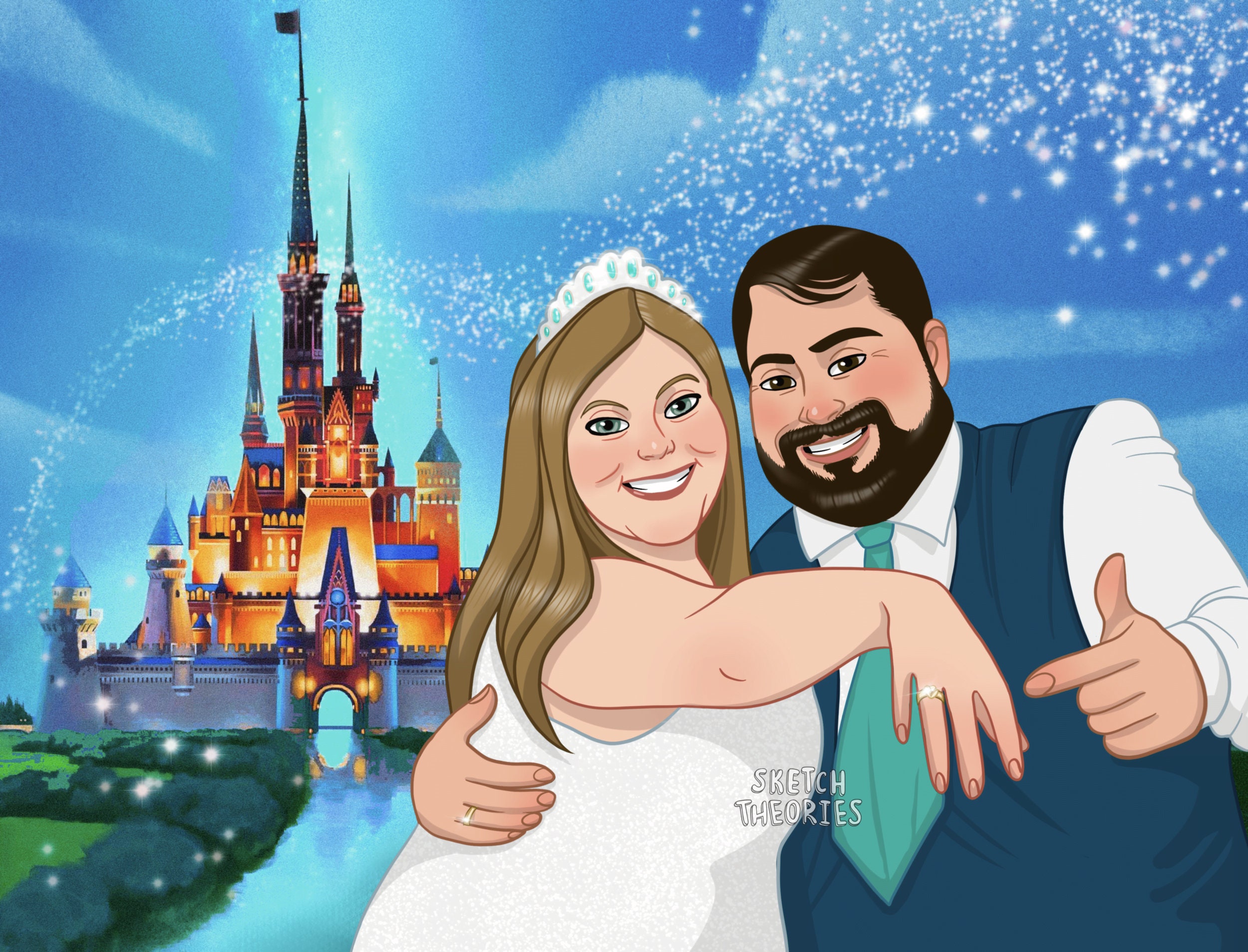 Disney Style Custom Disney Portrait Couple Portrait Drawing Cartoon ...