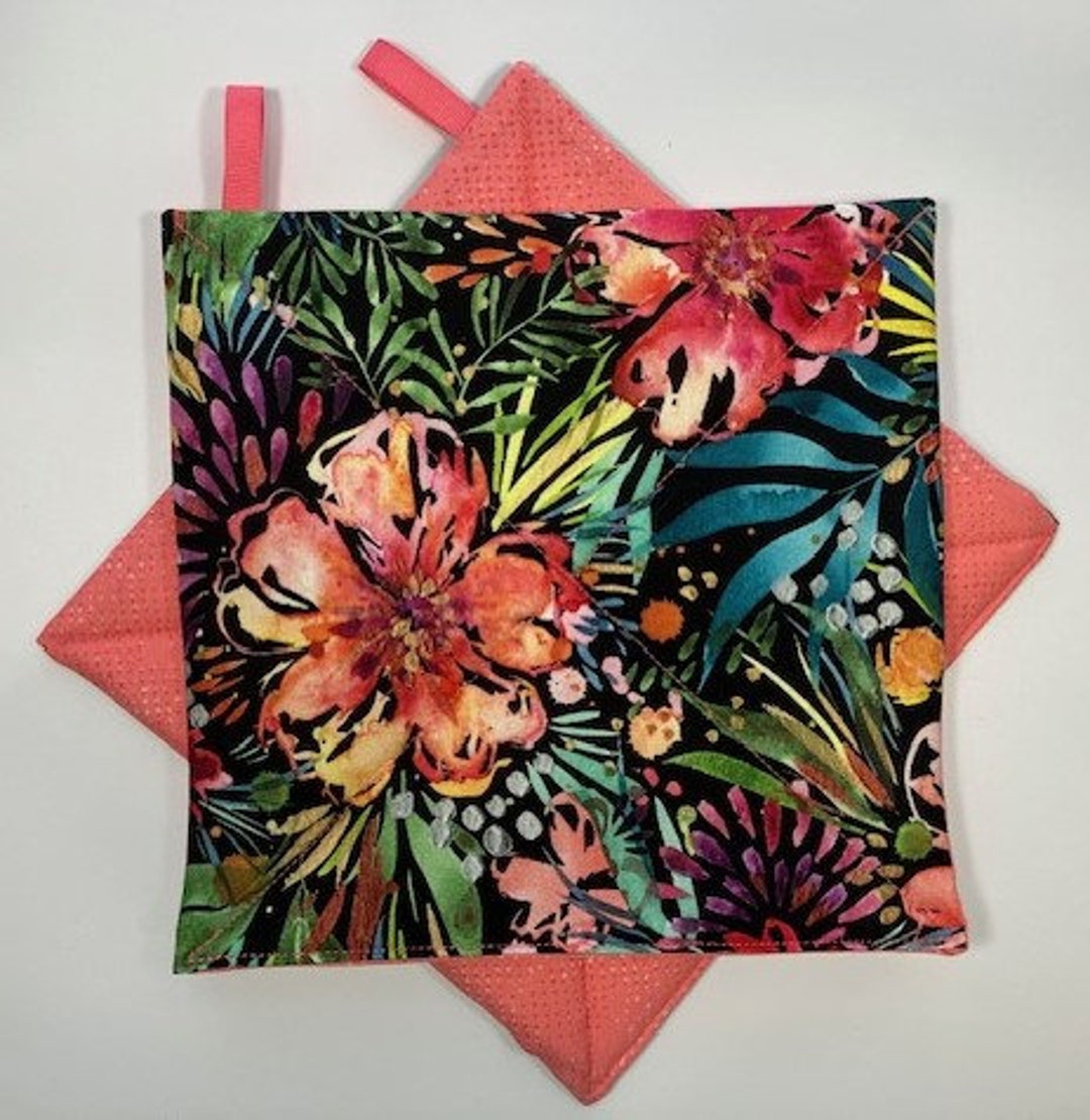 Richly Colored Flowers Oversized Hot Pad Set - Etsy