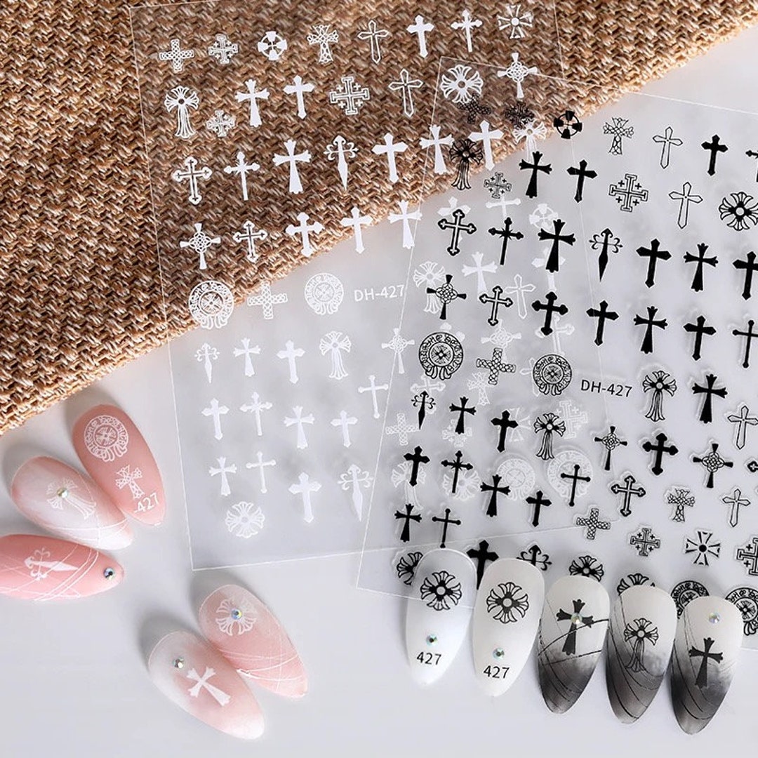 Cross Black and White Nail Decal Stickers DIY Nail Art - Etsy