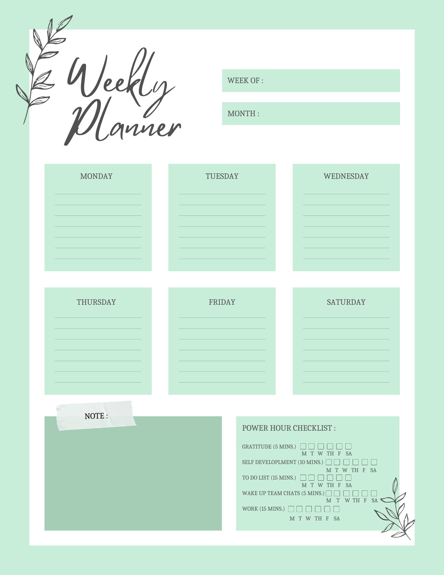 Printable Weekly Planner & Power Hour Checklist - Etsy