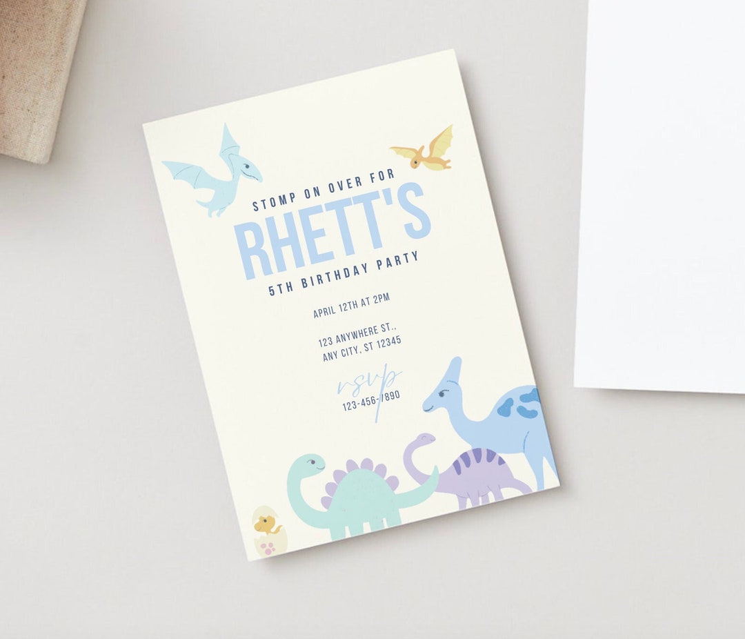 Dinosaur Birthday Invitation, Digital Template Download. Canva Design ...