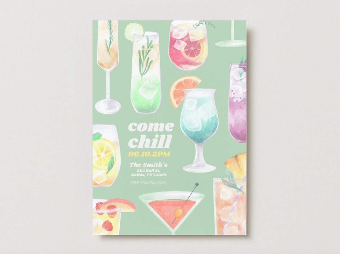 Come Chill Summer Party Invitation Digital Template Download. Canva ...