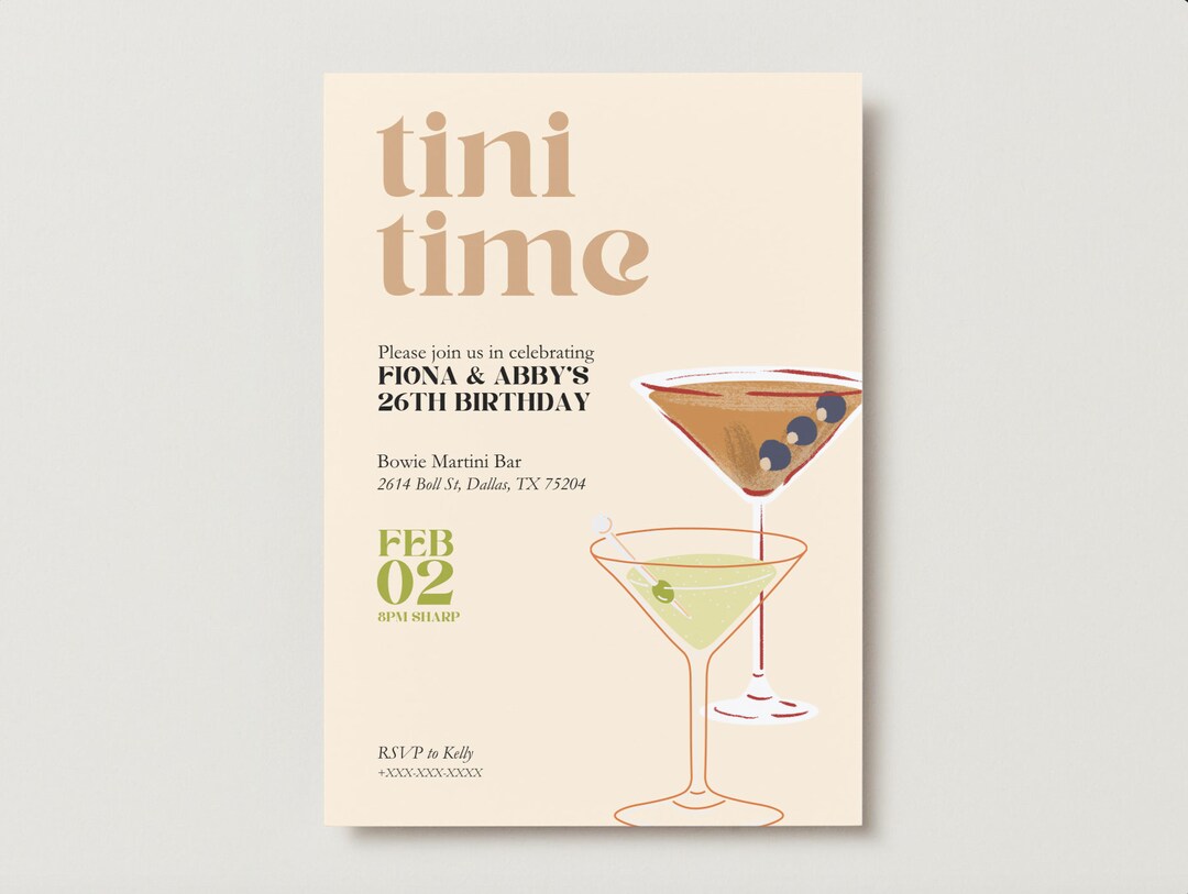 Plantilla de invitación de cumpleaños de descarga digital de Martini ...