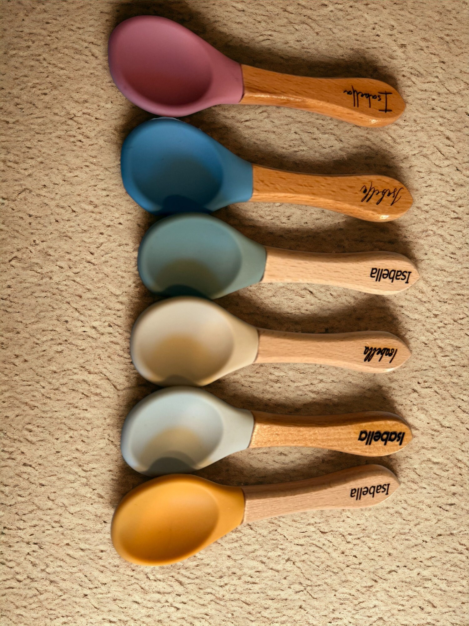 Personalized Baby Spoon and Fork Set: Wood & Silicone Utensil, Toddler ...