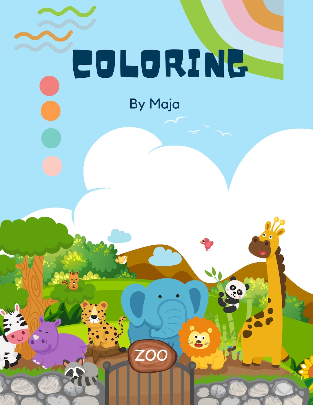 Printable Zoo Animal Coloring Book for Toddler Adults and Kids 16 ...