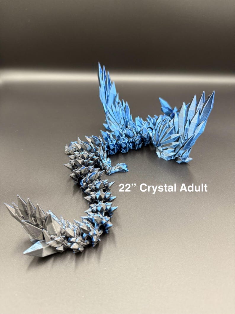 3D Printed Articulated Winged Crystal Dragon: Fantasy Figurine, Desktop ...