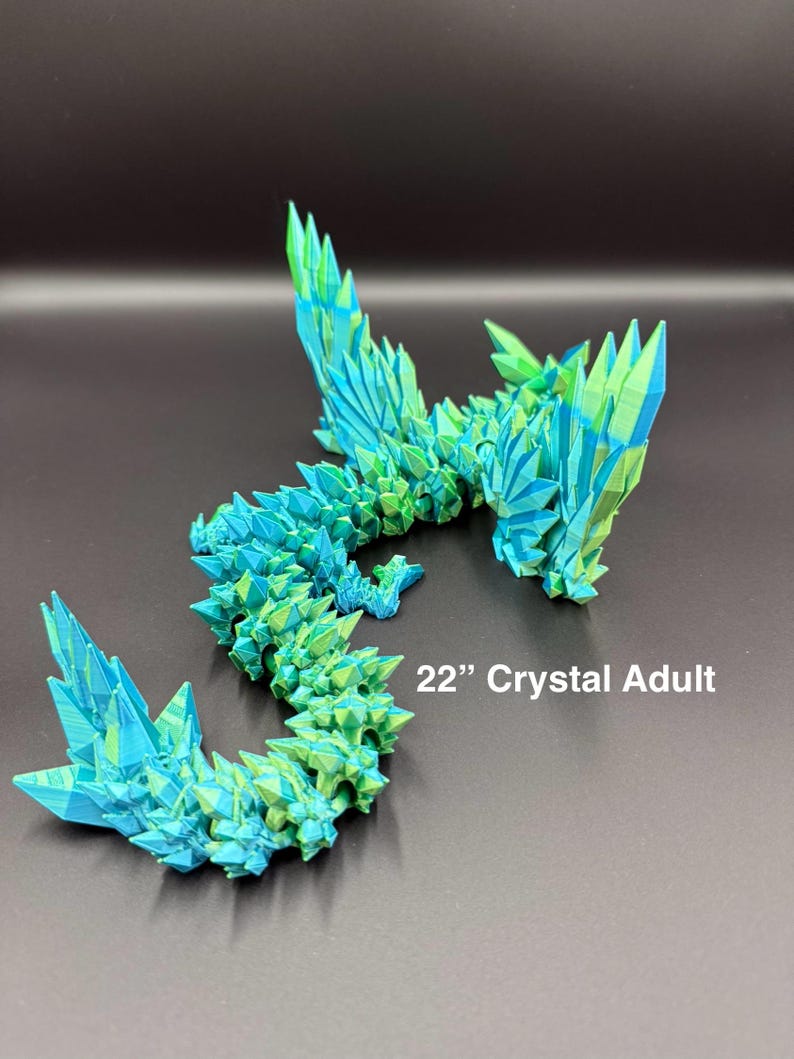 3D Printed Articulated Winged Crystal Dragon: Fantasy Figurine, Desktop ...