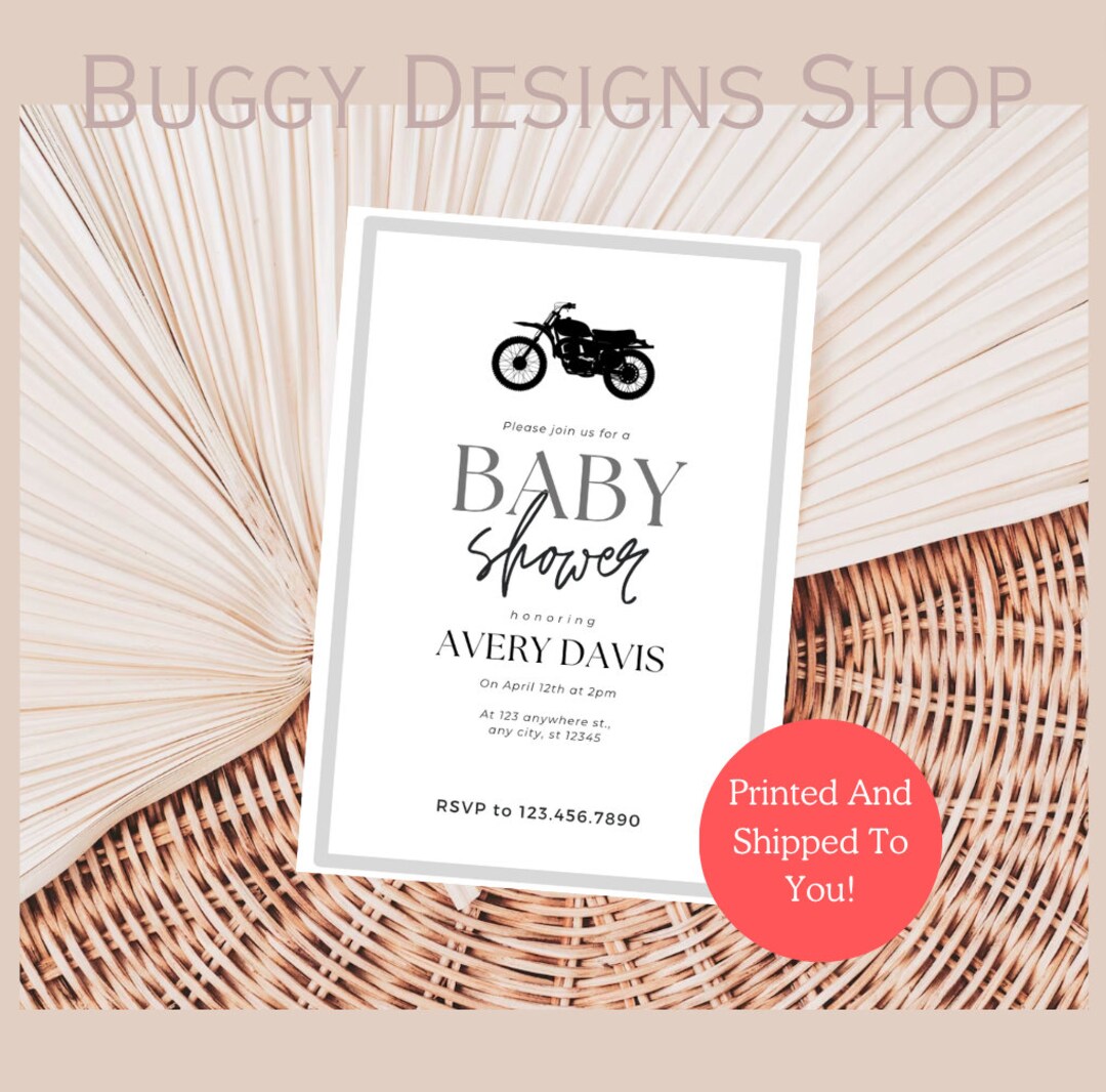 Motorcycle Themed Customized Baby Shower Invitations PRINTED SHIPPED ...