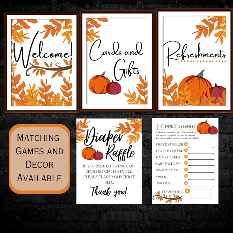 Fall Themed Baby Shower Games Fall Baby Bingo Game Cards Printable Baby ...
