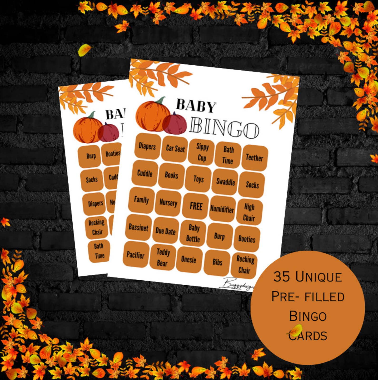 Fall Themed Baby Shower Games Fall Baby Bingo Game Cards Printable Baby ...
