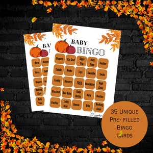 Fall Themed Baby Shower Games Fall Baby Bingo Game Cards Printable Baby ...