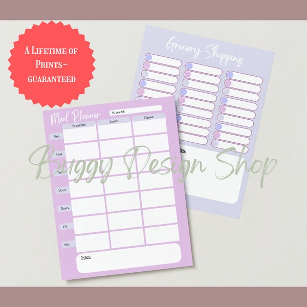 UNLIMITED Grocery Shopping List and Weekly Meal Plan Printable, Basic ...