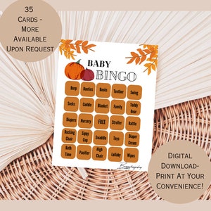 Fall Themed Baby Shower Games Fall Baby Bingo Game Cards Printable Baby ...
