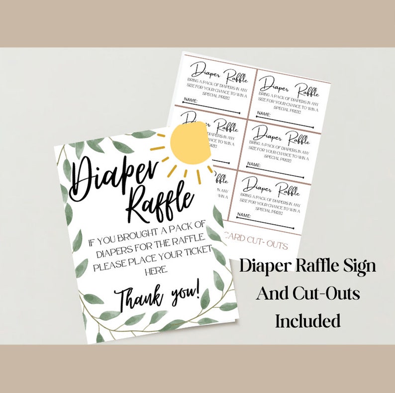 UNLIMITED Greenery Diaper Raffle Baby Shower Game, Sunshine Diaper ...