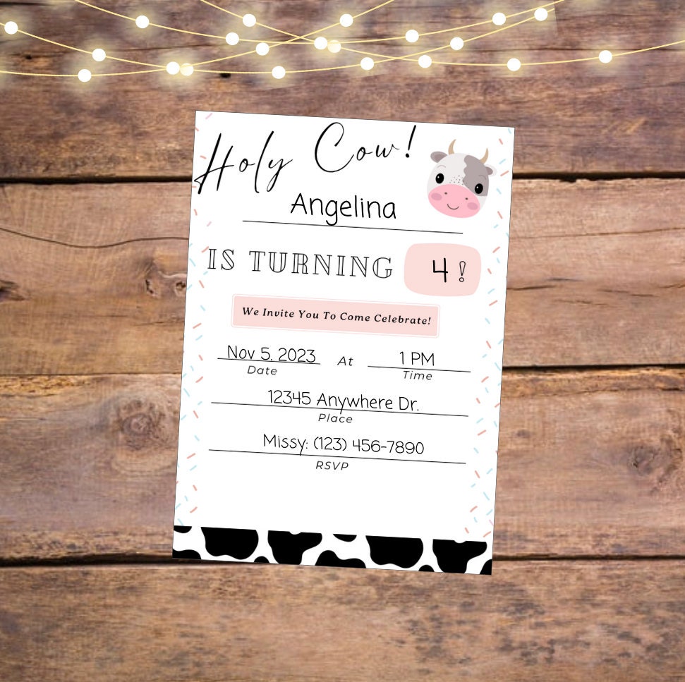 Holy Cow Birthday Party Invitations Blank Fill in Style - Etsy