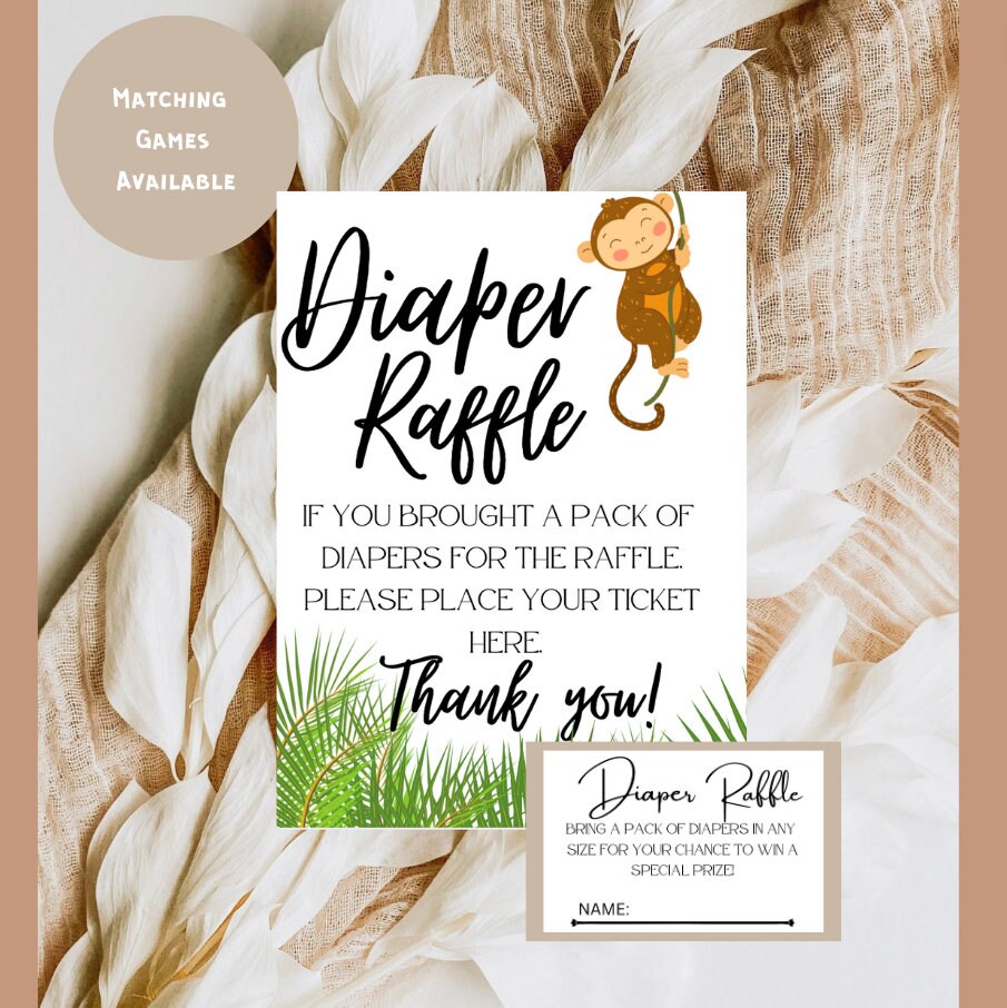 UNLIMITED Jungle Themed Diaper Raffle Game- Digital Download, Monkey ...
