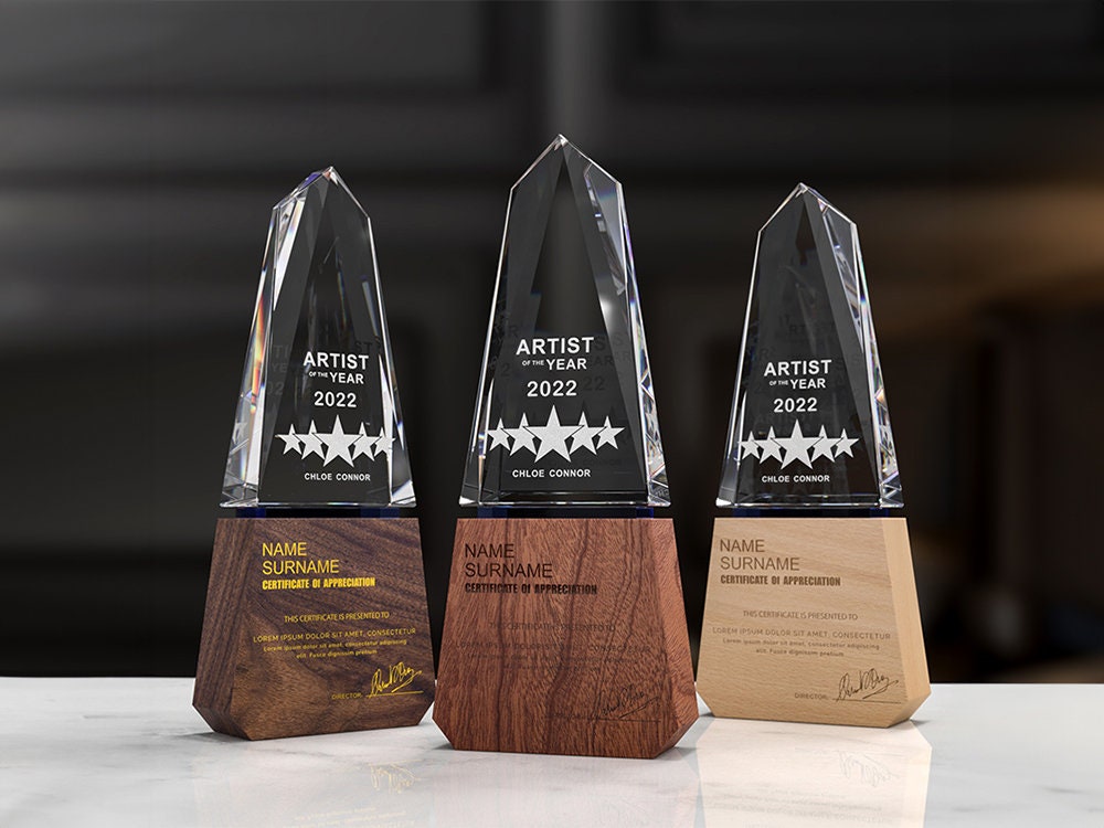 Crystal Trophy, Custom Award, Add Logo, Free Design, Wood Trophy ...